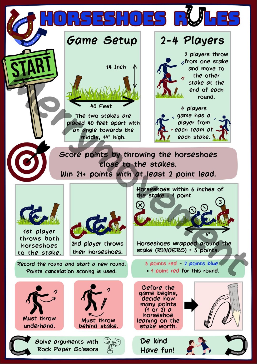 Horseshoes Game Rules Sign How to Play Horseshoe Poster Horseshoes ...