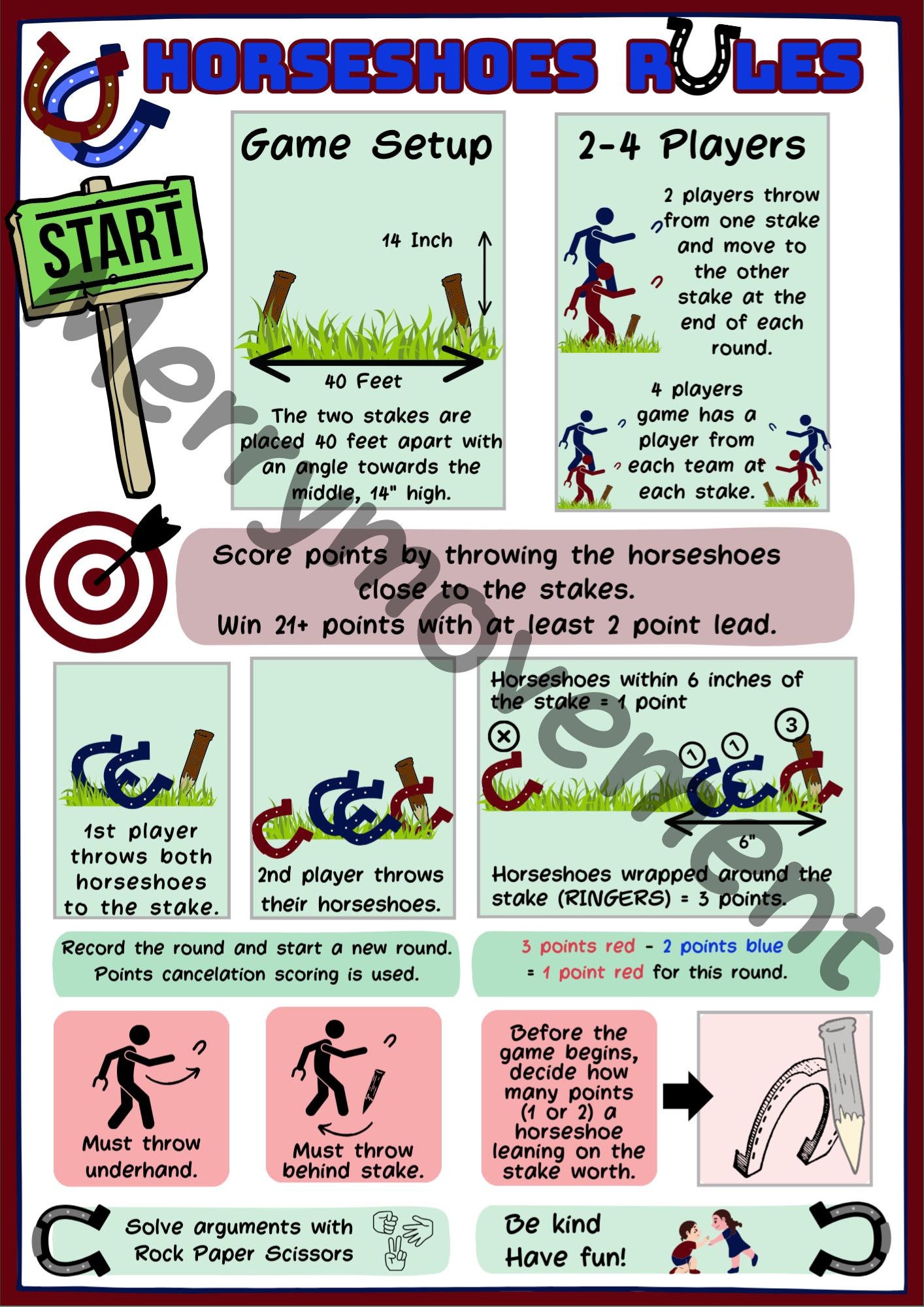 Horseshoes Game Rules Poster: Illustrated How-to-play Guide (printable ...