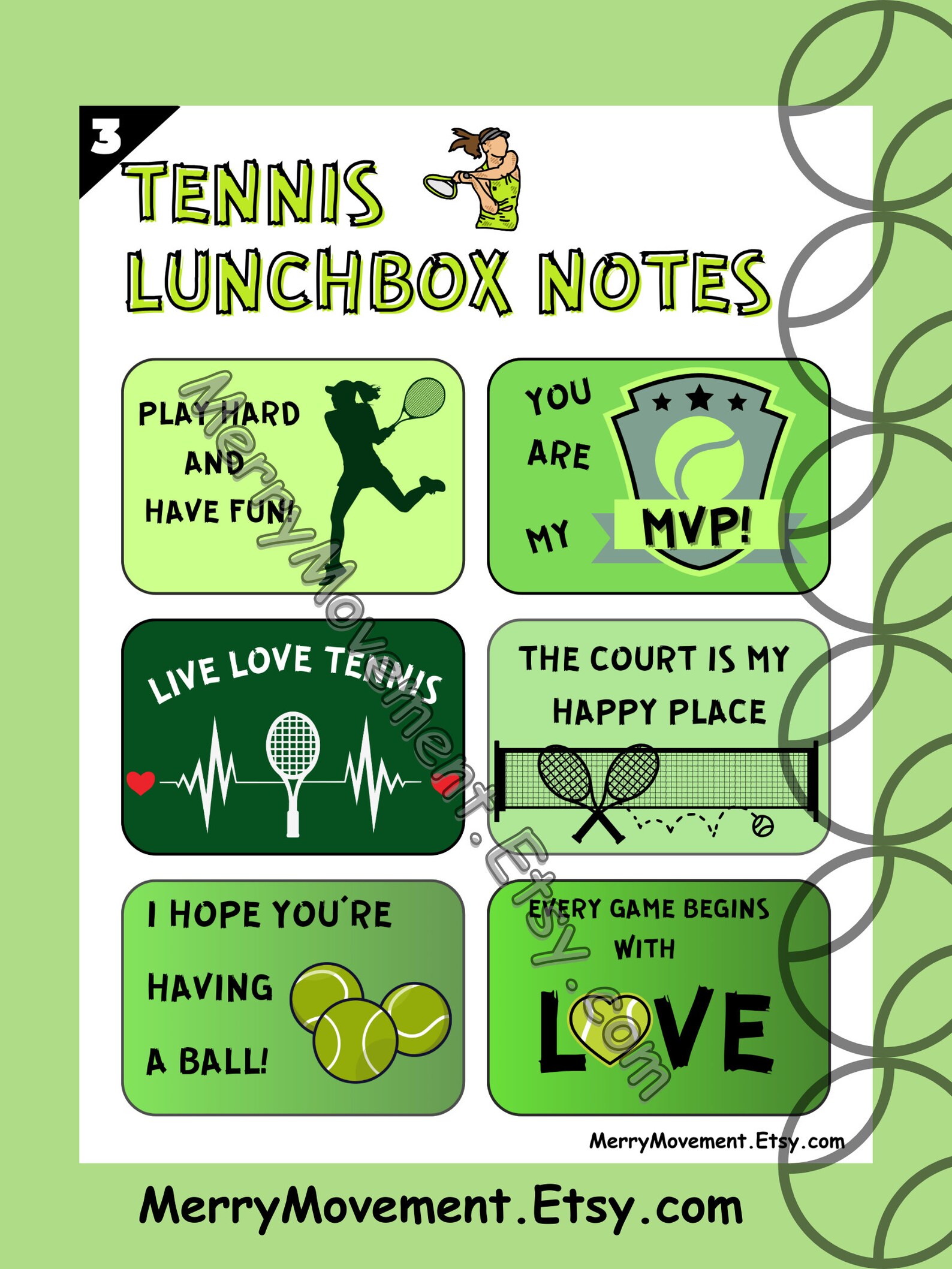 48pcs Tennis Lunchbox Notes | Tennis Positive Affirmation Cards for ...