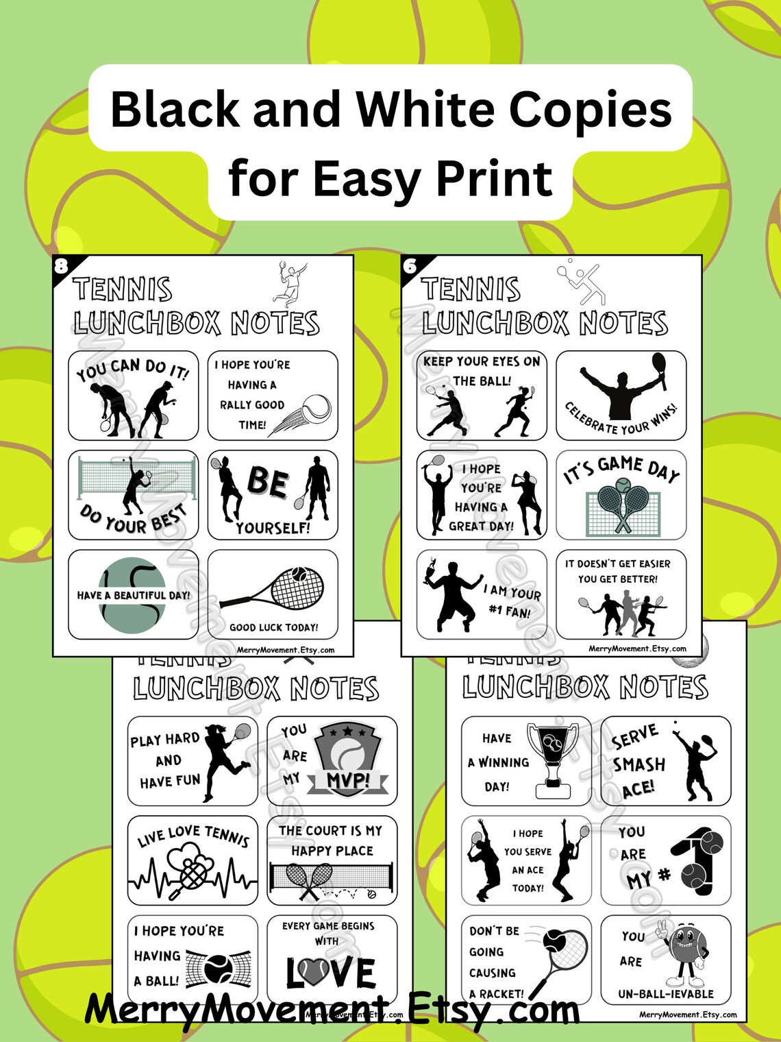 48pcs Tennis Lunchbox Notes | Tennis Positive Affirmation Cards for ...