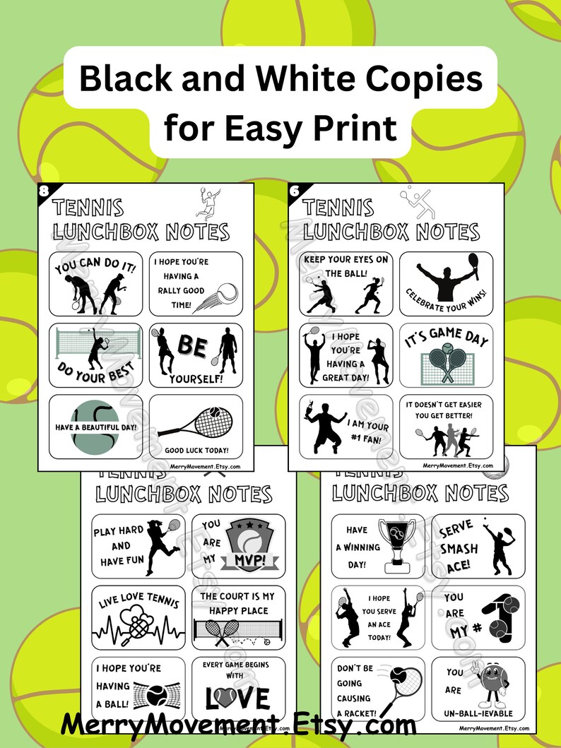 Tennis Lunchbox Notes: Positive Affirmation Cards for Kids (PDF) - Etsy