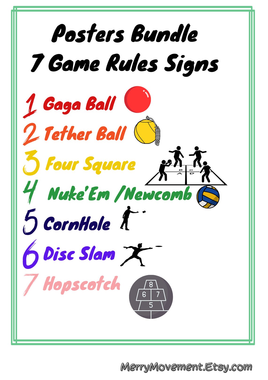 7 Posters Bundle | Rules Signs Poster for 7 Games | Gaga Ball ...
