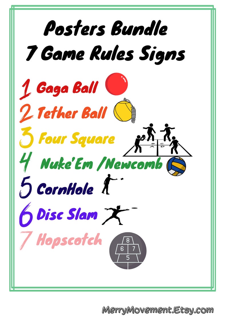 7 Posters Bundle | Rules Signs Poster for 7 Games | Gaga Ball ...