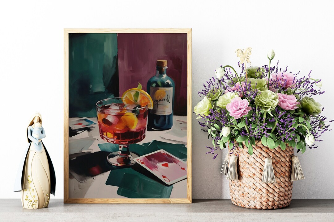 Cocktails and Cards Print, Trendy Art Prints, Retro Wall Art, Cocktail ...