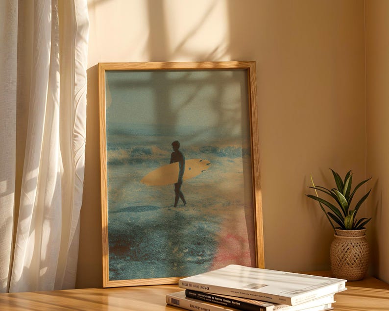 Retro Surfer Wall Art, Vintage Beach Scene, Coastal Print (digital ...