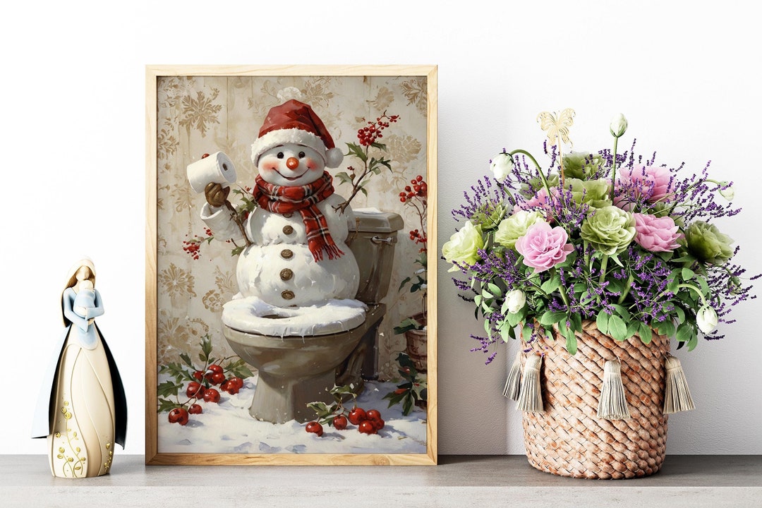 Snowman in Toilet, Trendy Art Prints, Funny Bathroom Print, Snowman ...