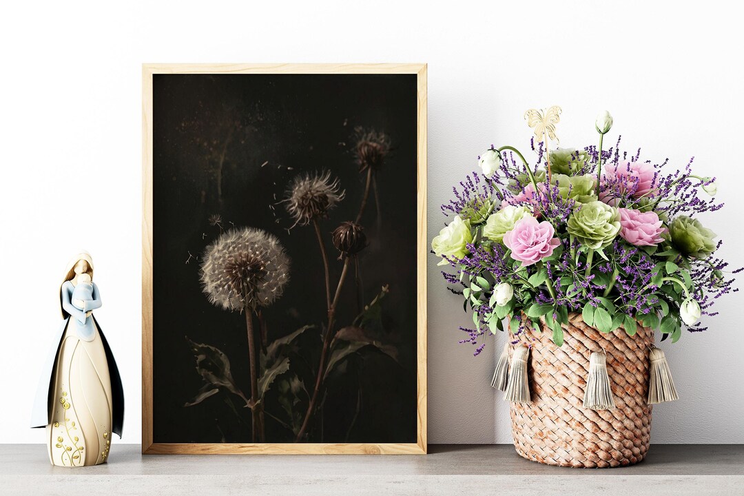 Dandelion Wall Art, Trendy Art Prints, Moody Wall Art, Dark Floral ...