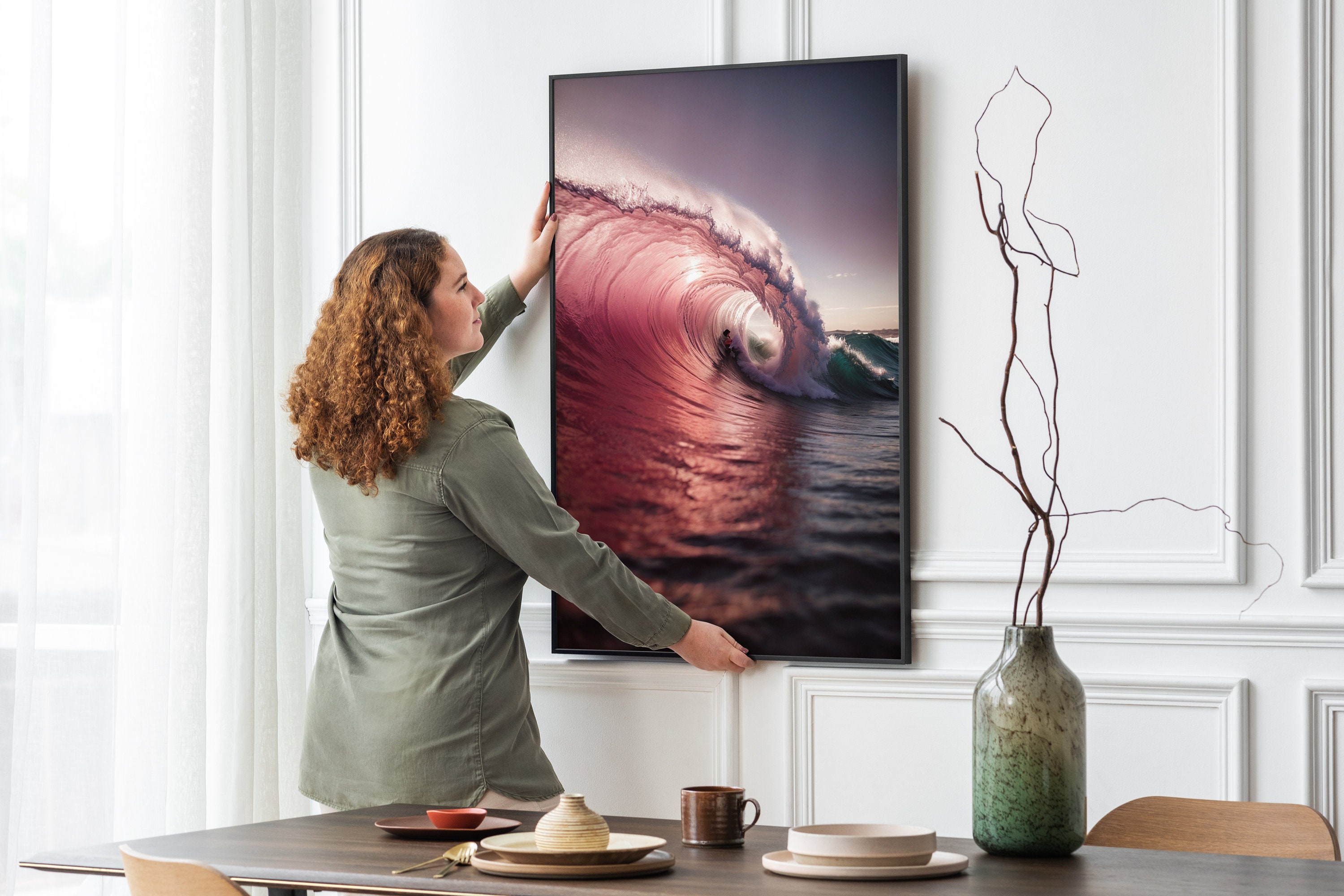 Wave Wall Art Pink Wave Aesthetic Room Decor Pink Wall Art - Etsy