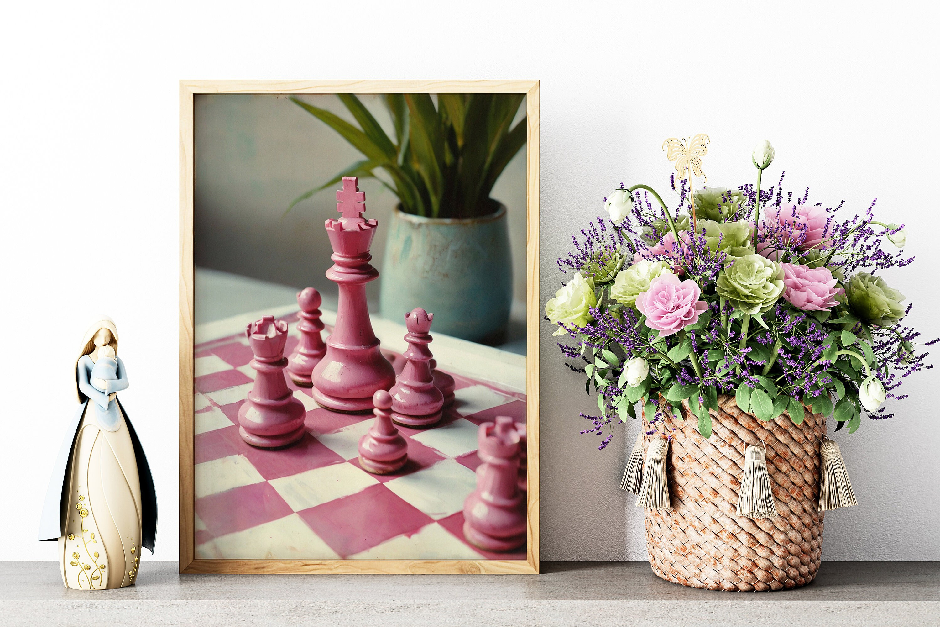 Pink Chess Pieces, Trendy Art Prints, Retro Wall Art, Preppy Room Decor ...