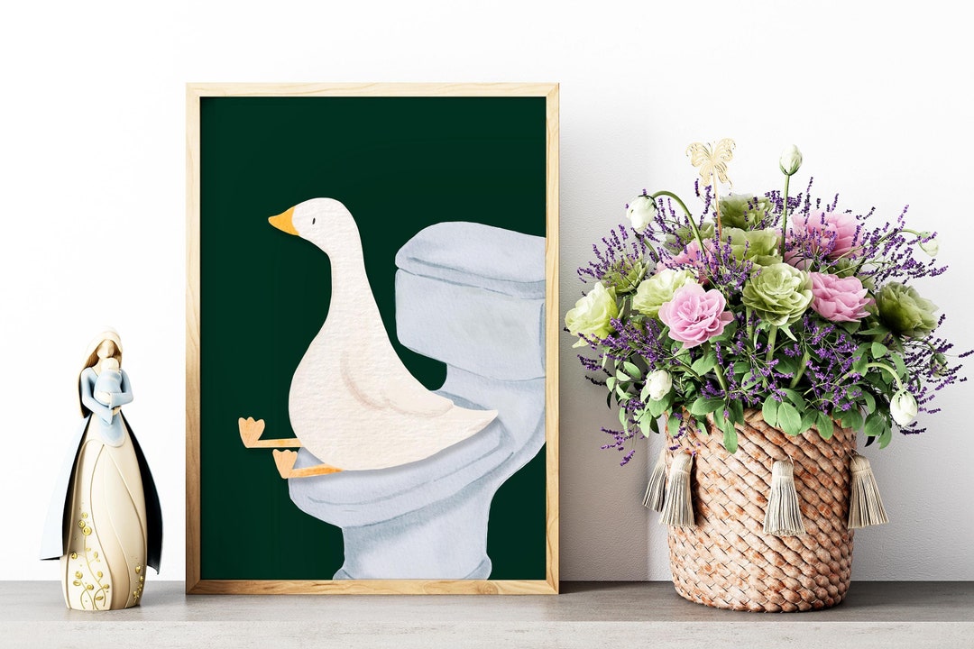 Goose Bathroom Print, Trendy Art Prints, Dark Green Wall Art, Bathroom ...