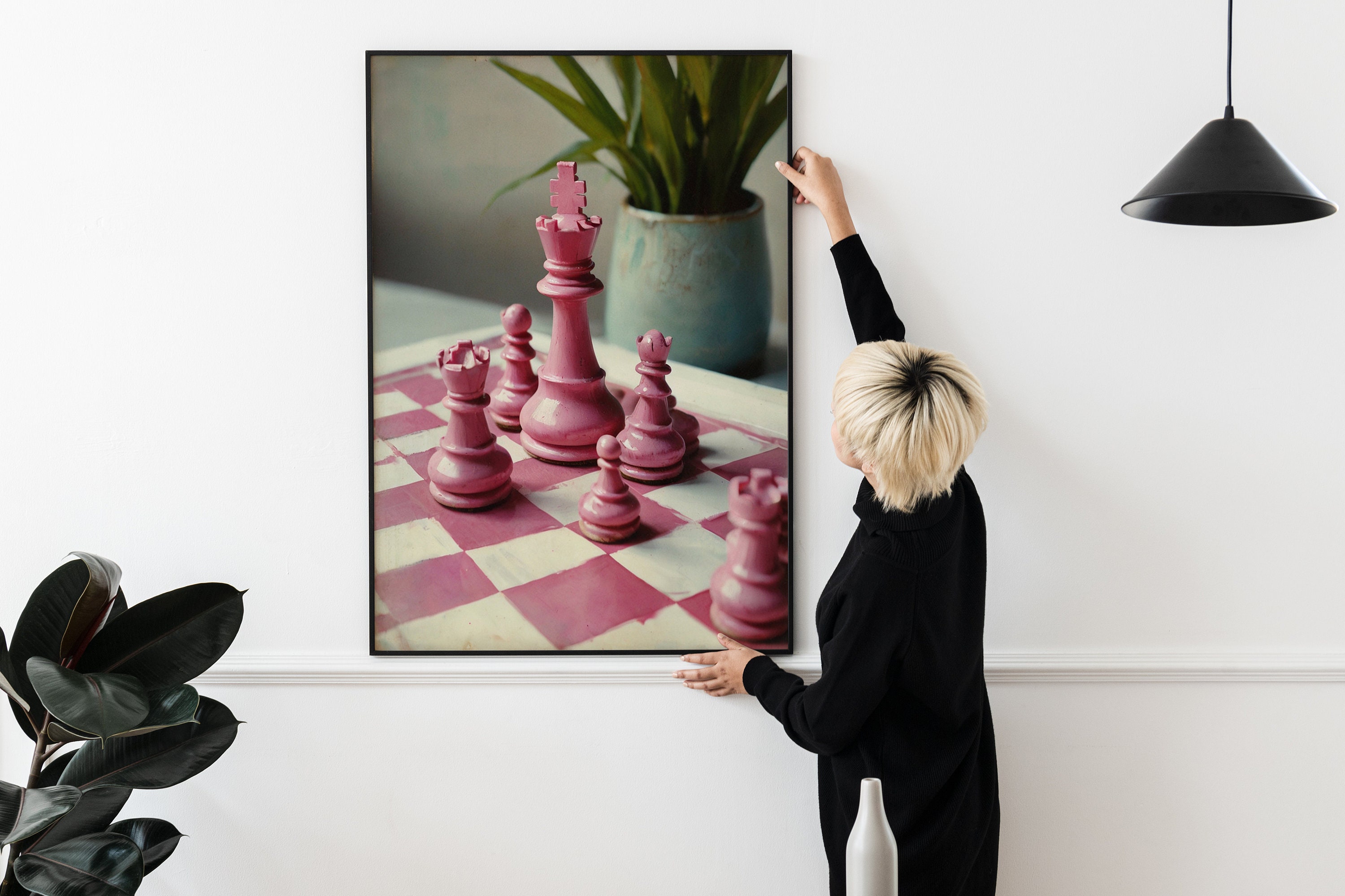 Pink Chess Pieces, Trendy Art Prints, Retro Wall Art, Preppy Room Decor ...