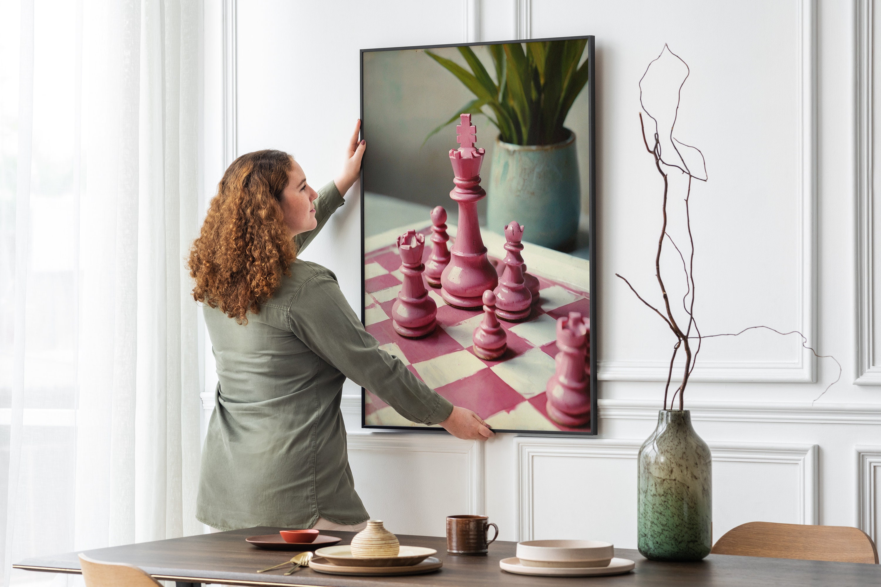 Pink Chess Pieces, Trendy Art Prints, Retro Wall Art, Preppy Room Decor ...