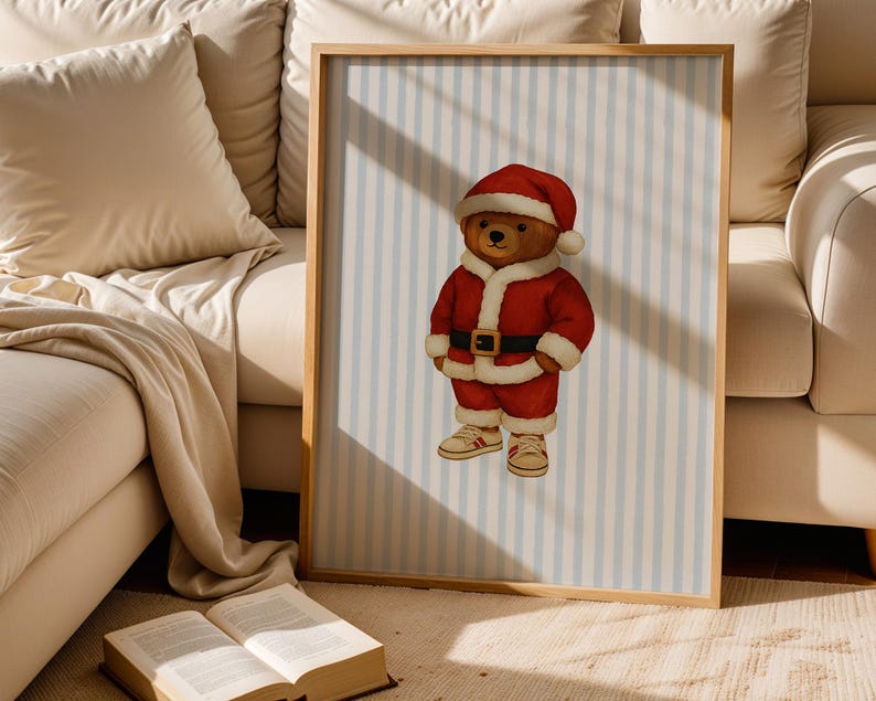 Preppy Christmas Bear Art Print, Nursery Decor (digital Print) - Etsy