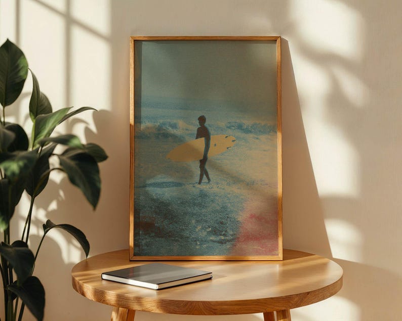 Retro Surfer Wall Art, Vintage Beach Scene, Coastal Print (digital ...