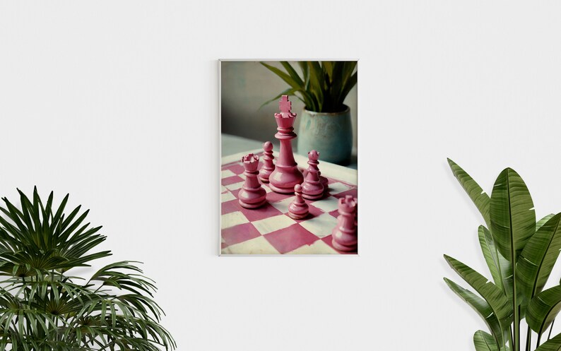 Pink Chess Pieces, Trendy Art Prints, Retro Wall Art, Preppy Room Decor ...