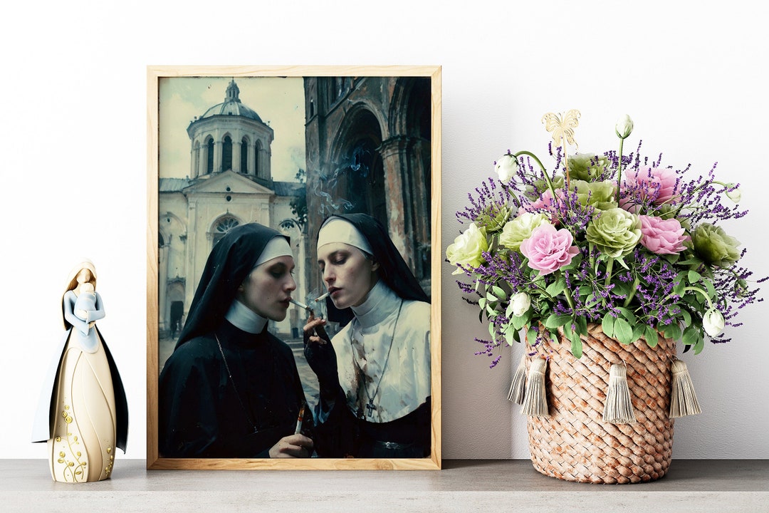 Nuns Smoking Wall Art, Feminist Decor, Retro Wall Decor, Dark Art Print ...