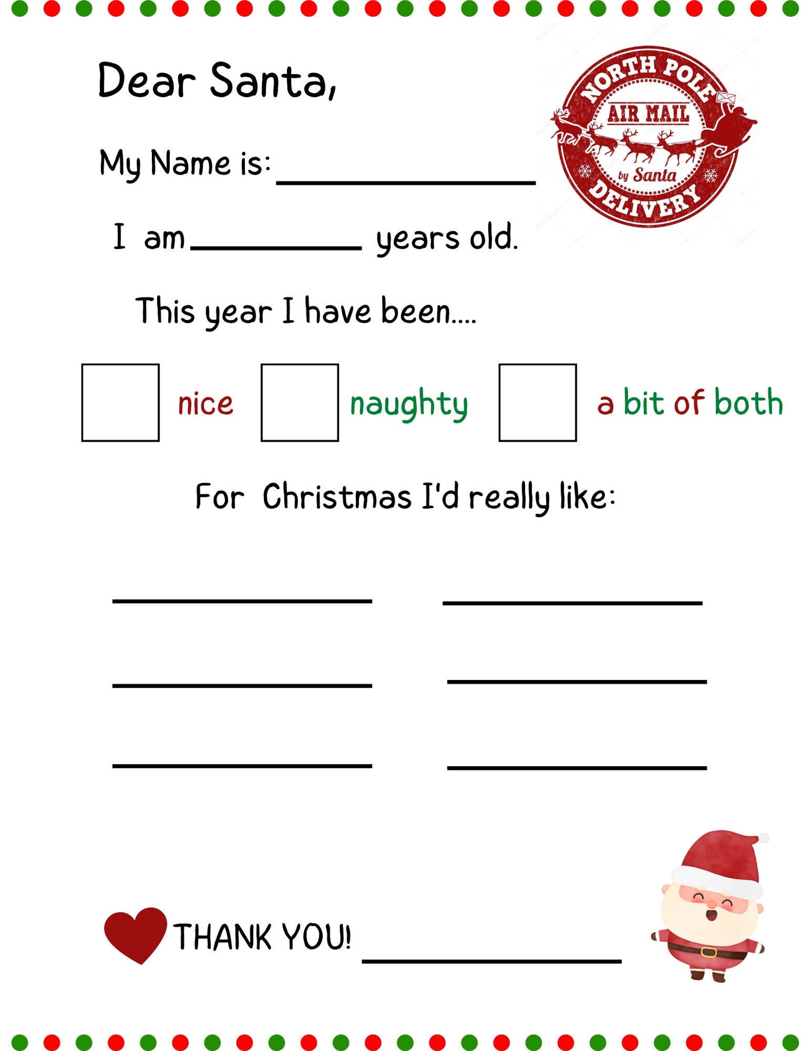 Letter to Santa, Christmas Wish List, Letter to North Pole, Holiday ...