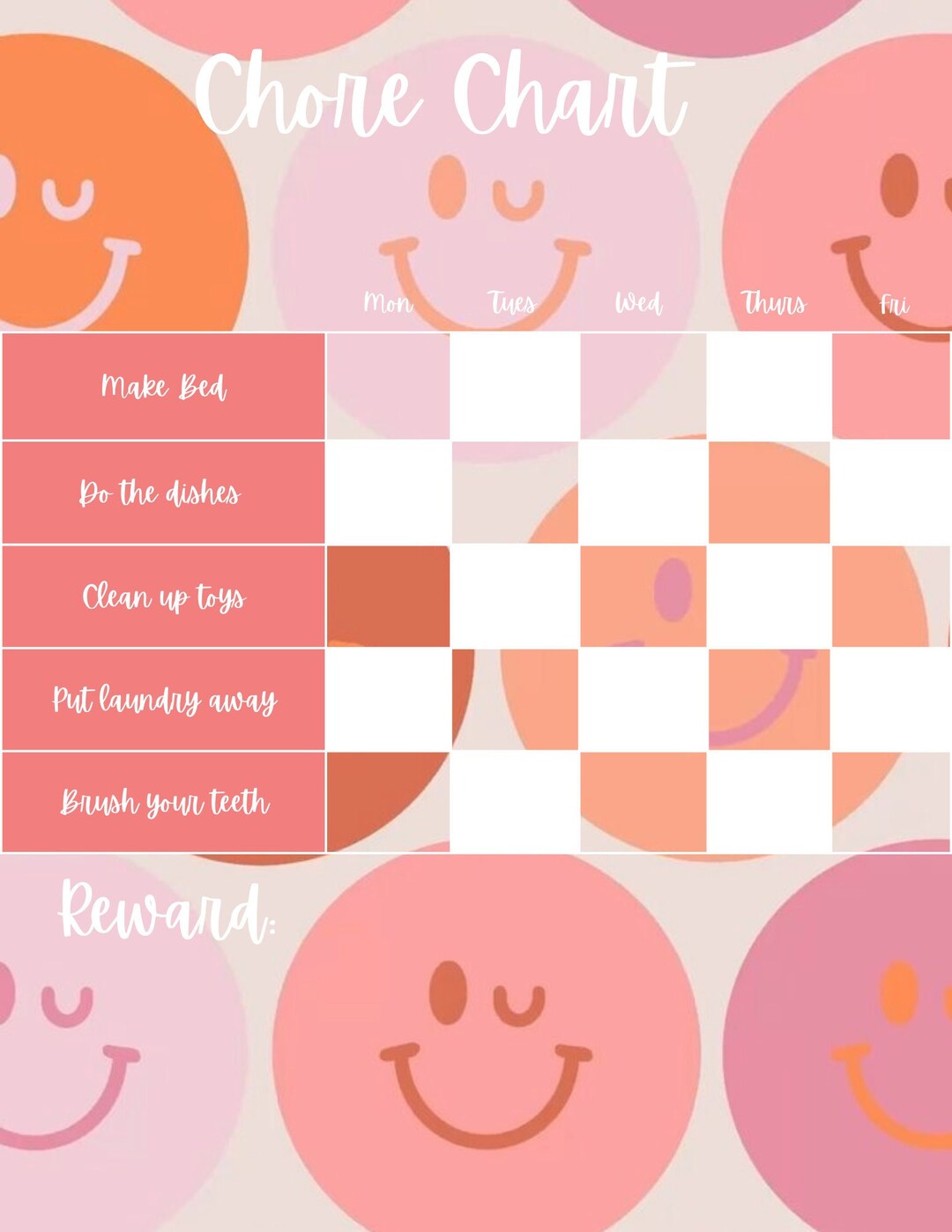 EDITABLE Smiley Face Reward Chart, Chore Chart, Behavior Chart ...