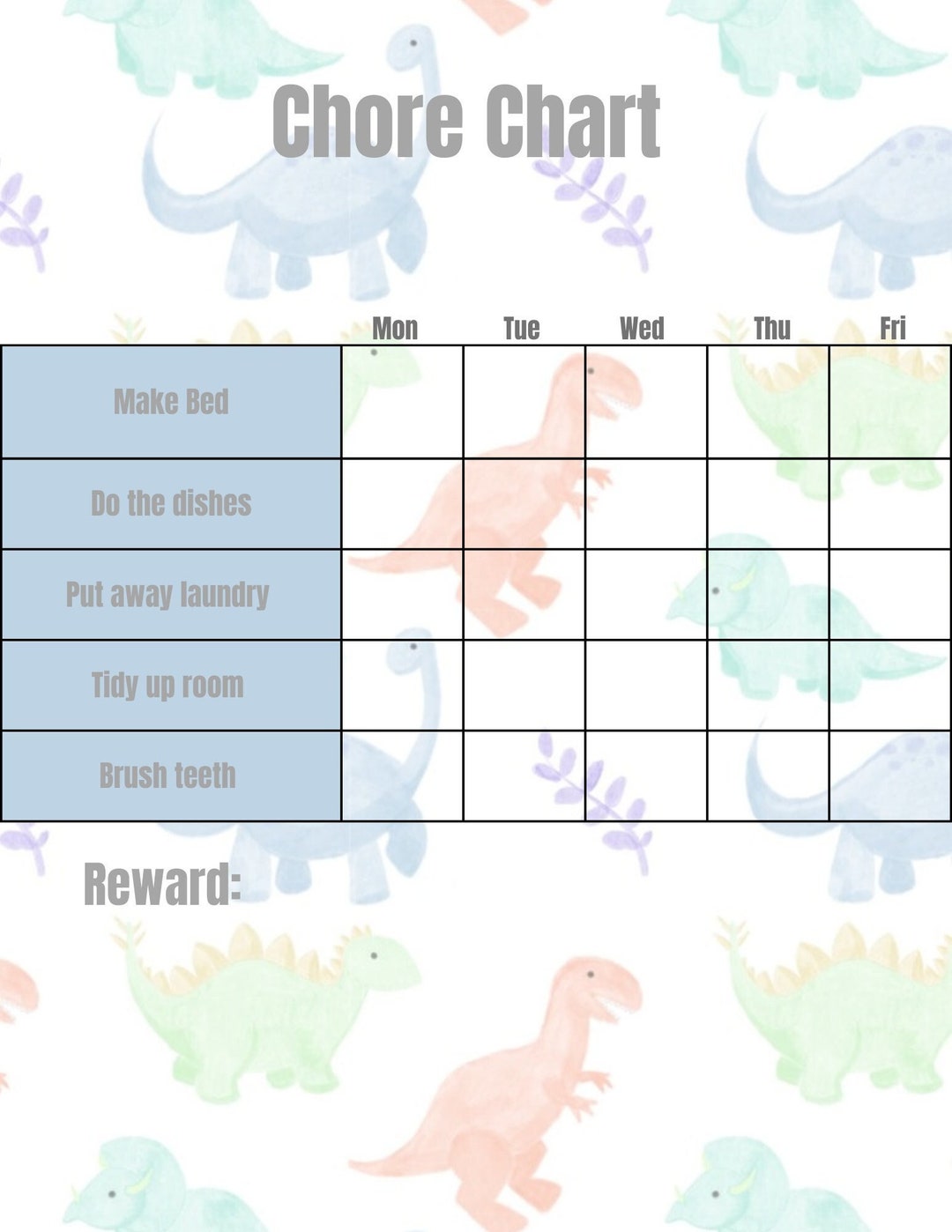 EDITABLE Dinosaur Reward Chart, Chore Chart, Behavior Chart, Daily ...
