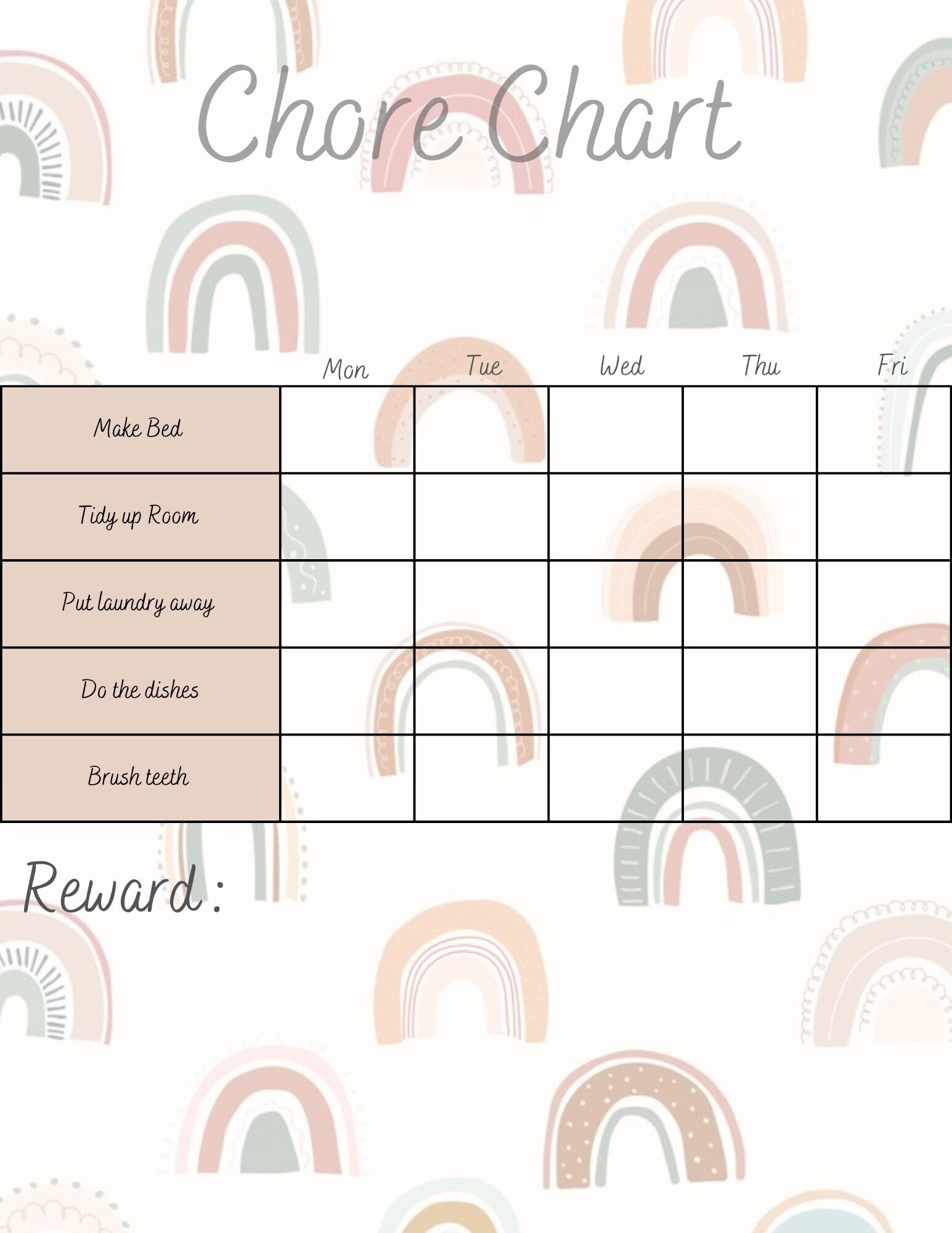 EDITABLE Rainbow Reward Chart, Chore Chart, Behavior Chart, Printable ...