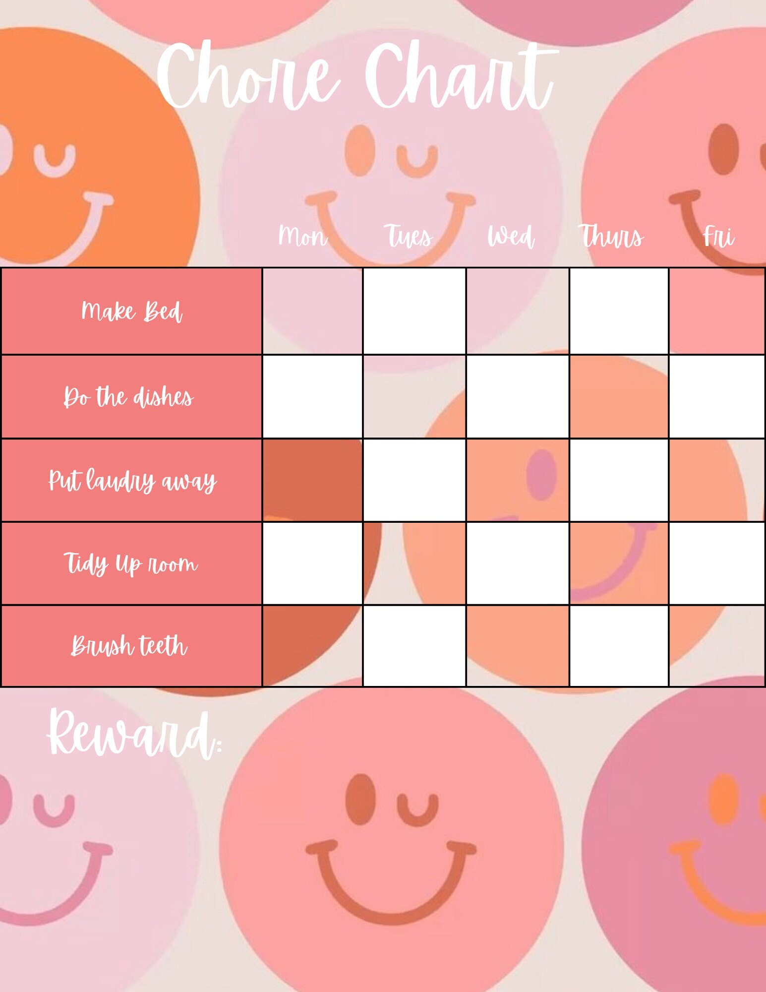 EDITABLE Smiley Face Reward Chart Chore Chart Behavior - Etsy UK