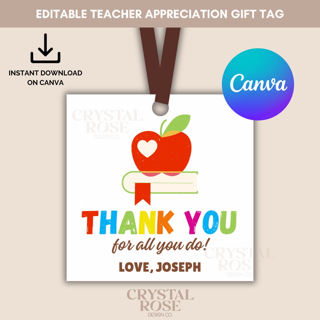 Teacher Appreciation, Teacher Thank You, Teacher Gift Tag, Gift for ...