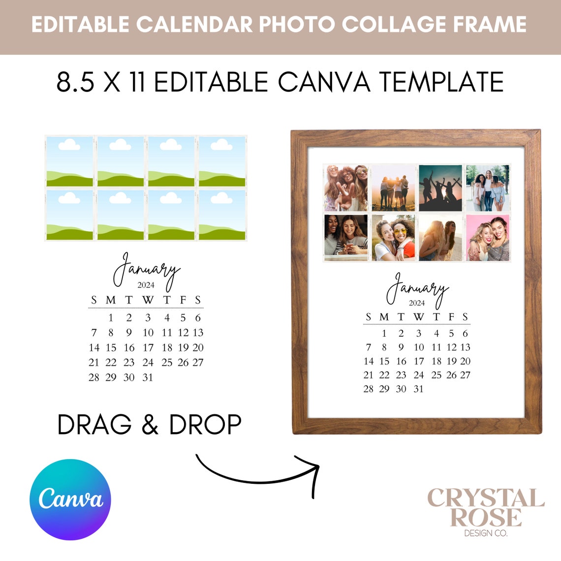 2024 Calendar Editable Templates, Fillable Calendar Template, Canva ...