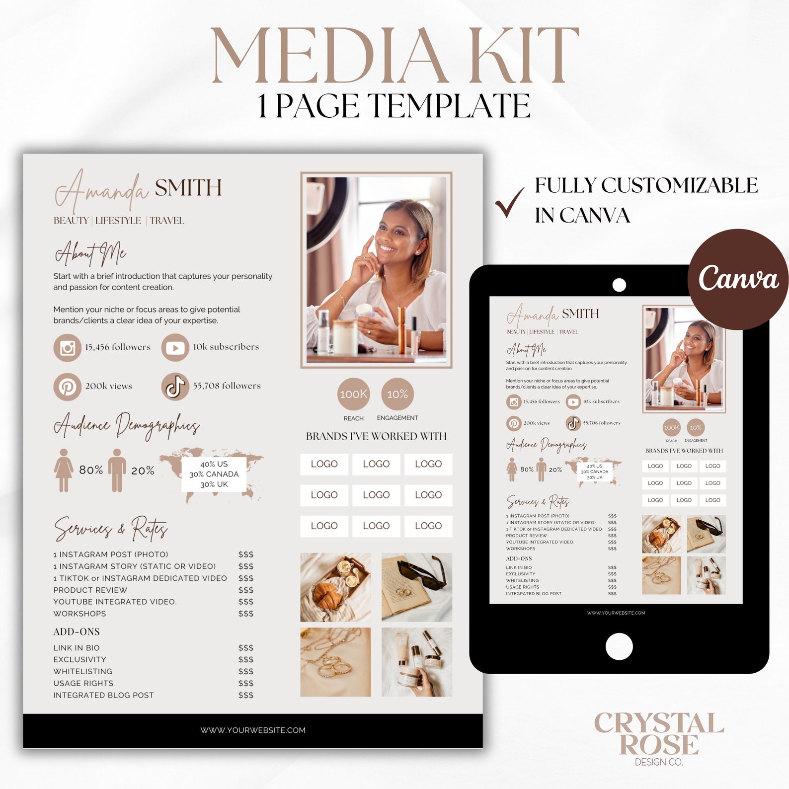 Neutral Media Kit Template, Social Media Kit, Tiktok Media Kit ...
