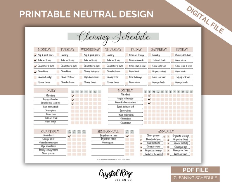 Cleaning Schedule, Cleaning Checklist, Cleaning Planner, Weekly House ...