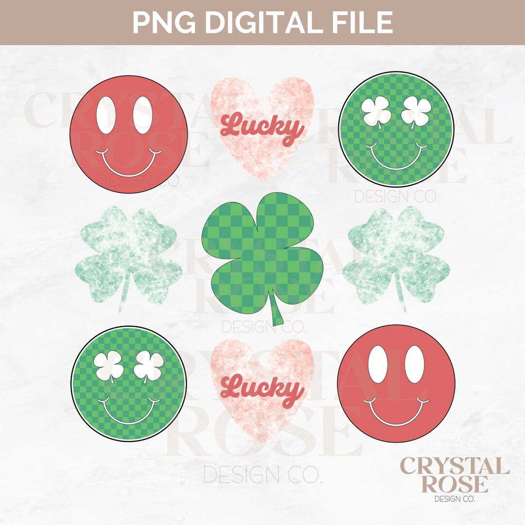 Lucky Smiley Face Pattern Png, Lucky Clover Shamrock Smiley Sublimation ...