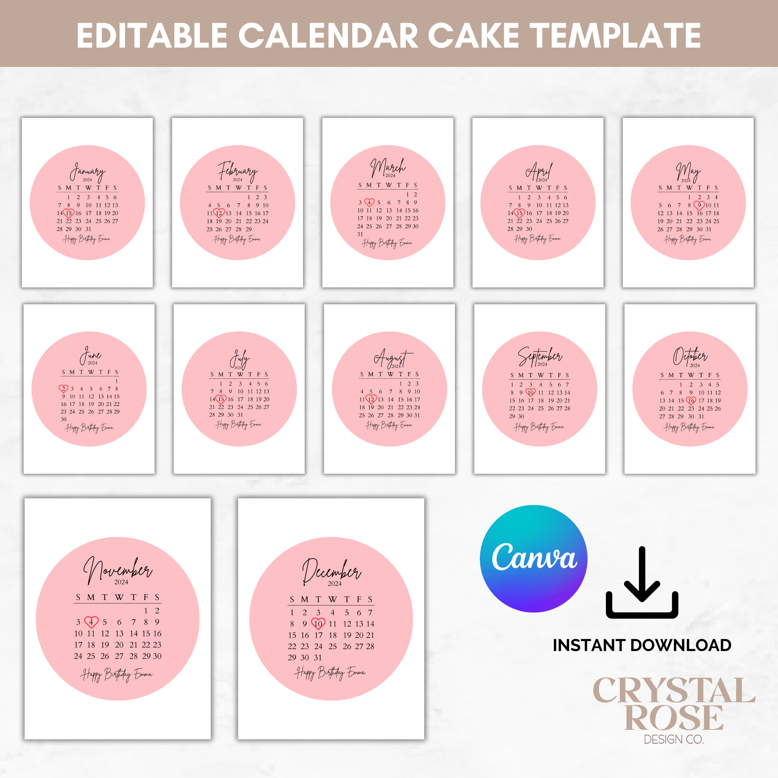 Editable Calendar Cut-out Template, Burnaway Cake Topper, Burnaway Cake ...
