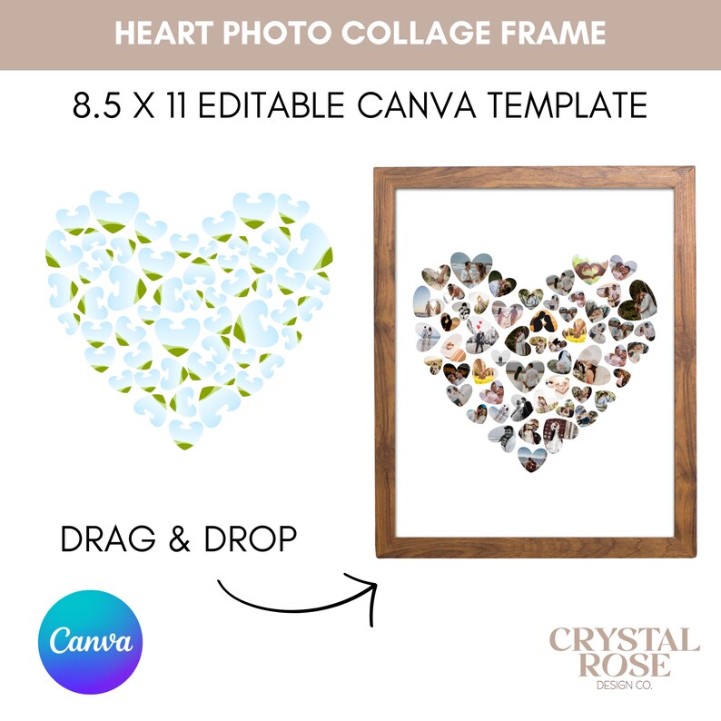 Heart Photo Collage, Collage Template, Photo Collage Canva, Canva Heart ...