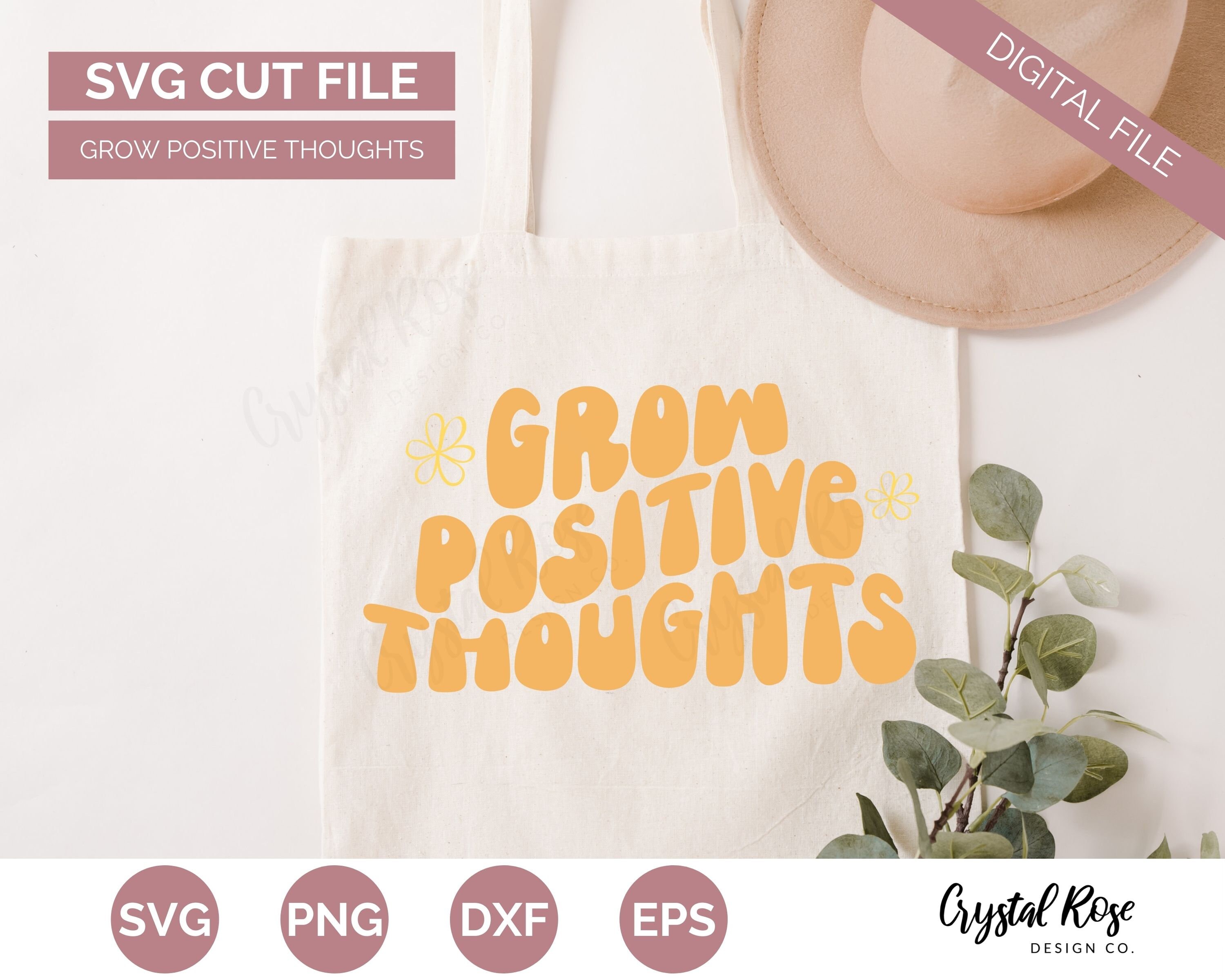 Retro Grow Positive Thoughts SVG, Inspirational SVG, Digital Download ...