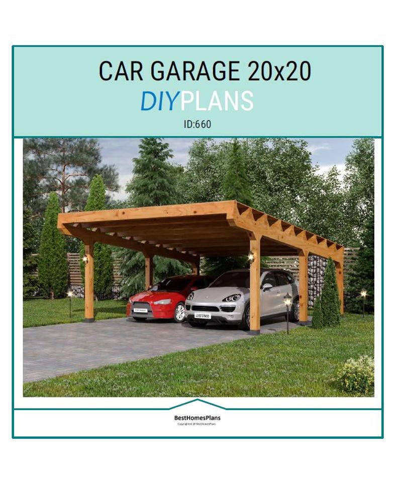 20'x20' 2 Cars Carport Garage Plans and Build Guide | DIY Woodworking ...