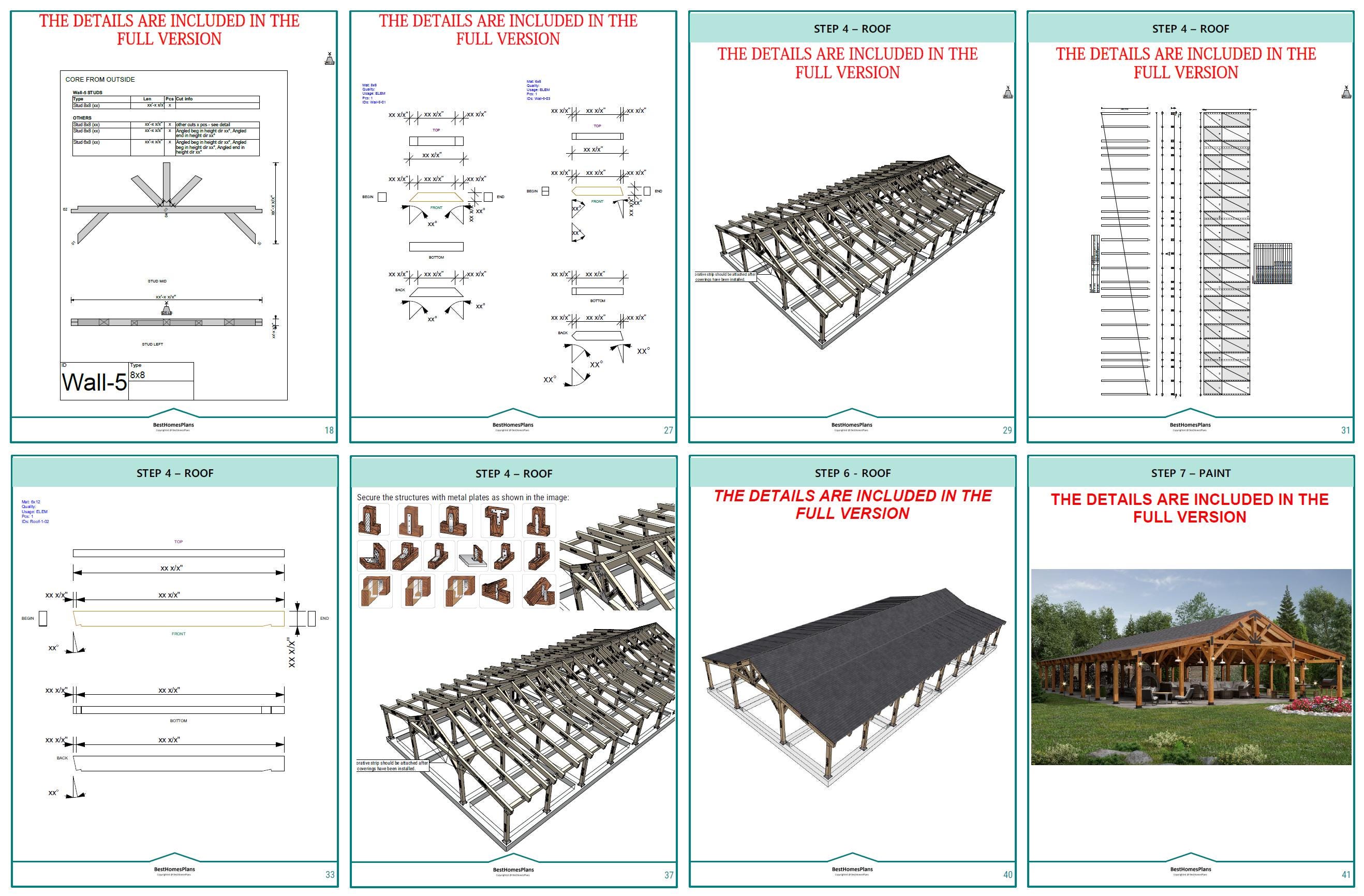 40'x80' Pole Barn Pavilion Plans With Double Lean, Garden Gazebo ...