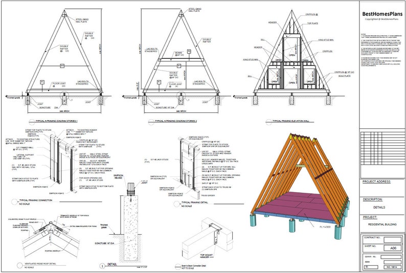 A-frame Cabin 2 Bedrooms, 1 Bathroom Architecture Build Plans, 921SF ...