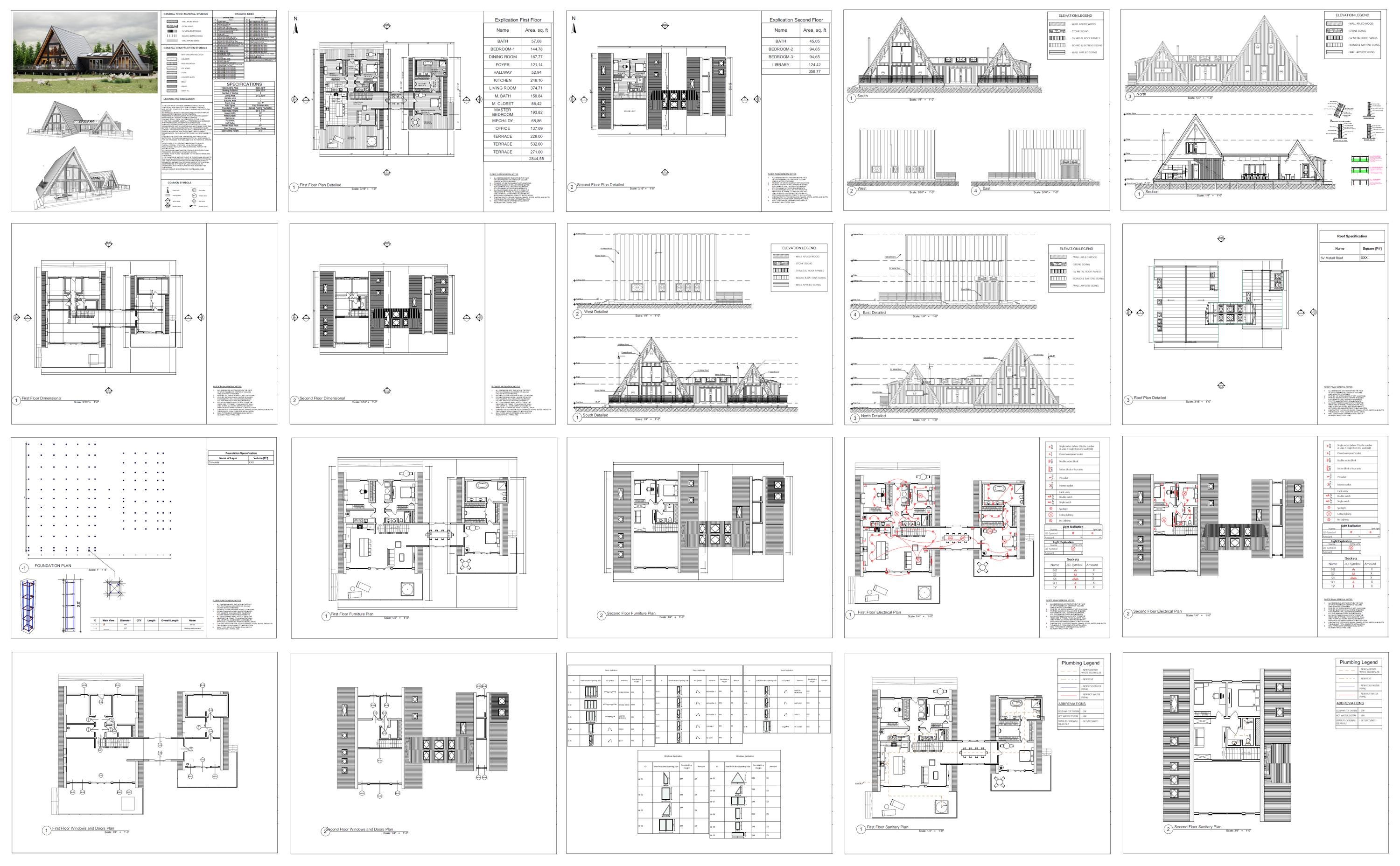 80'x60' A-frame House Plan PDF | Double A-frame Cabin Floor Plan | 4 ...