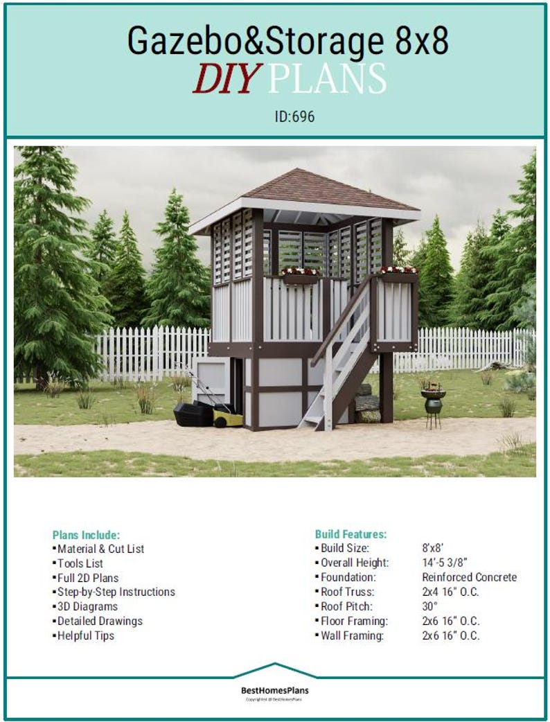8x8 Two-story Gazebo DIY Plan – Hidden Storage, Kids Play Area (68 ...