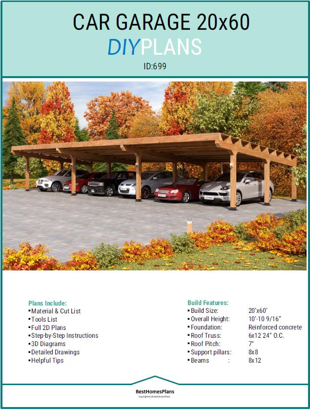 20'x60' 6 Cars Carport Garage Plans and Build Guide | DIY Woodworking ...