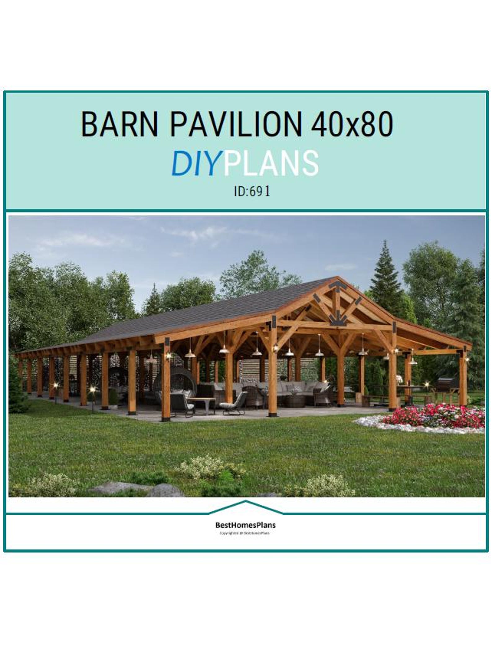 40'x80' Pole Barn Pavilion Plans With Double Lean, Garden Gazebo ...