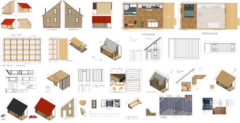 DIY Cabin Loft Build Plans 13'x31' Tiny House, 372SF Living Area Home ...