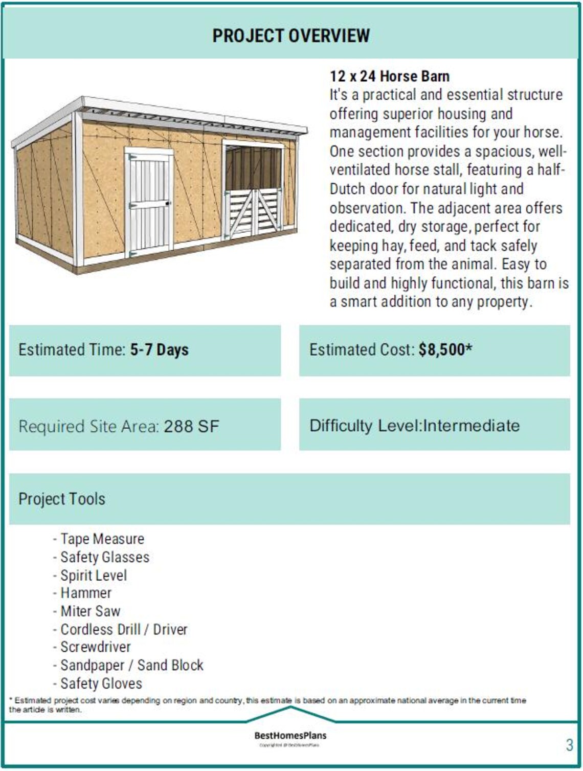 DIY Horse Barn Plans (12x24) – Wooden Stable With Stall and Storage ...