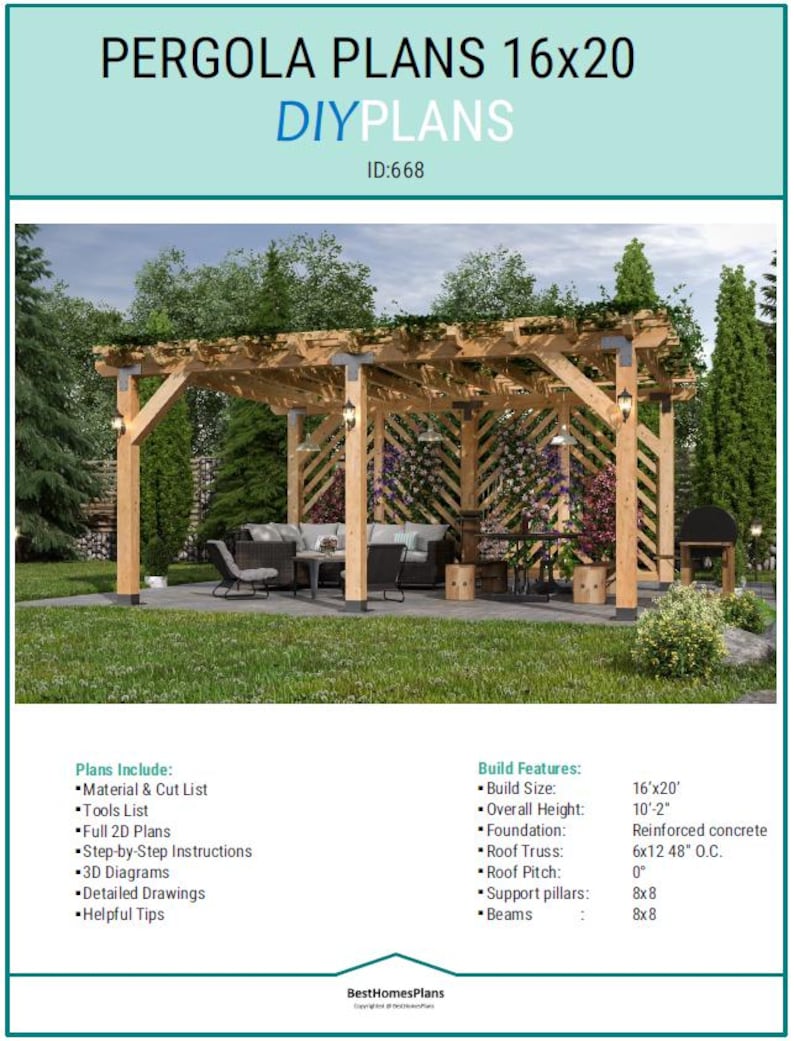 16’x20’ Pavilion & Pergola Plans – DIY Gazebo Blueprints, Backyard Shade Structure, Step-by-step ...
