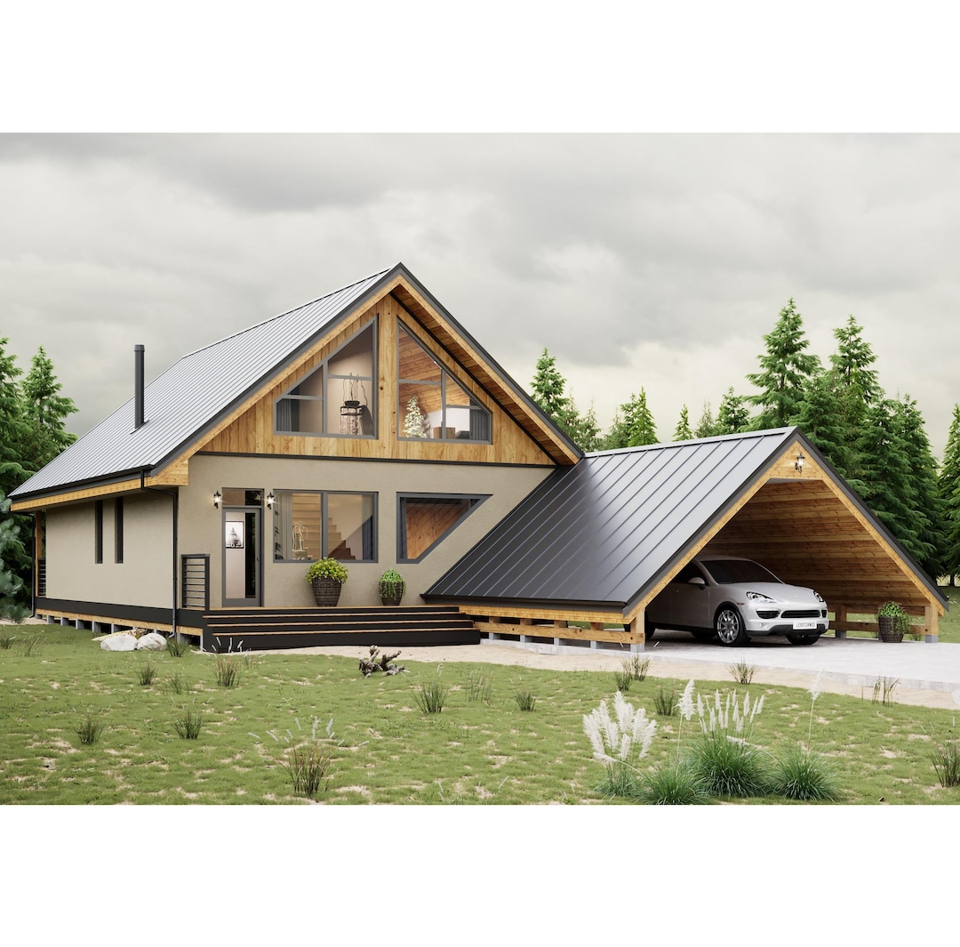 42'x70' 2-story A-frame House Plan 2 Bed, 2 Bath Cabin Plans, With ...