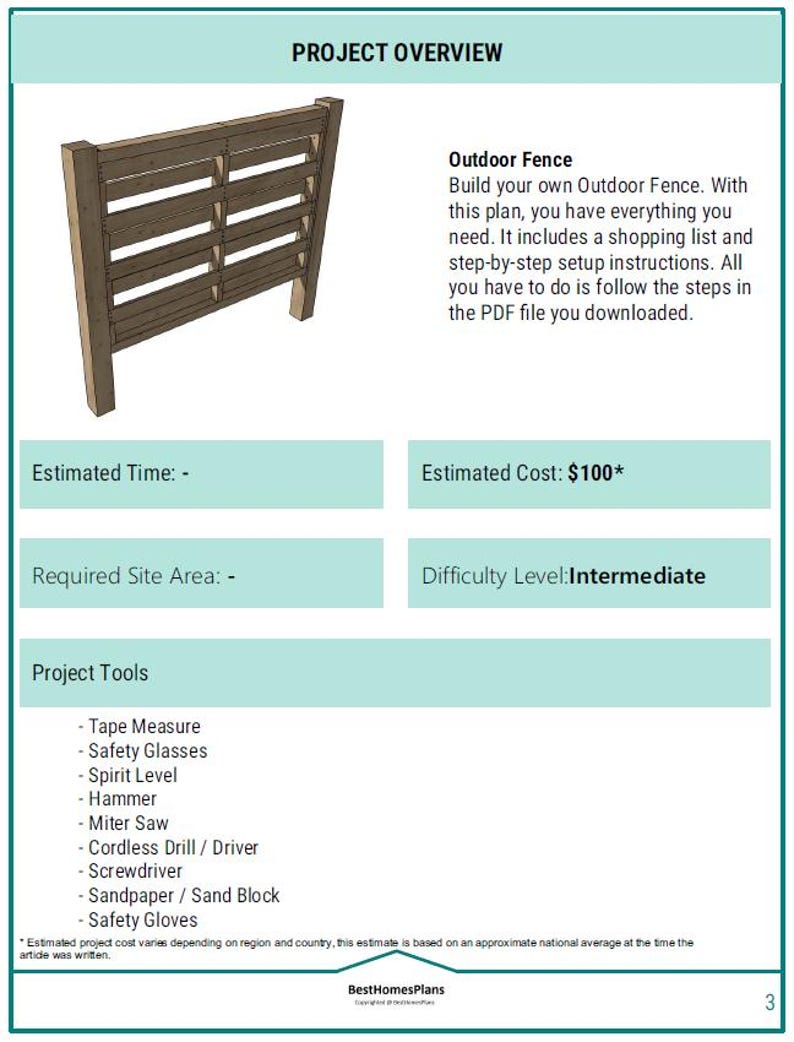 Wooden Outdoor Fence – DIY Blueprints, Step-by-step Woodworking Guide ...