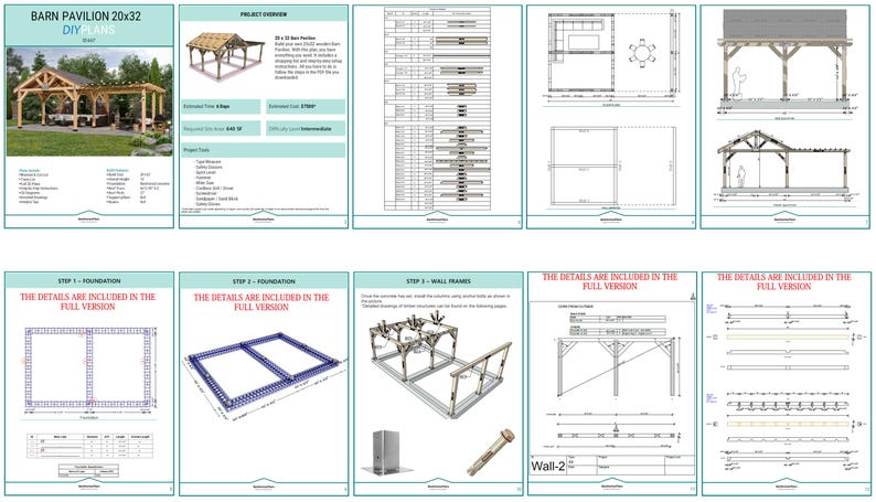 20'x32' Pole Barn Pavilion Plans, Garden Gazebo Blueprints, Backyard ...