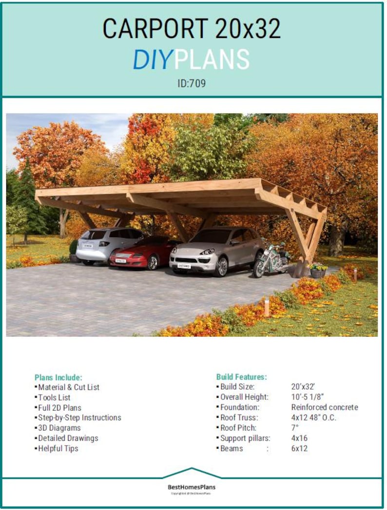 4-car Carport Plans | 20'x32' DIY Woodworking Build Guide - Etsy UK