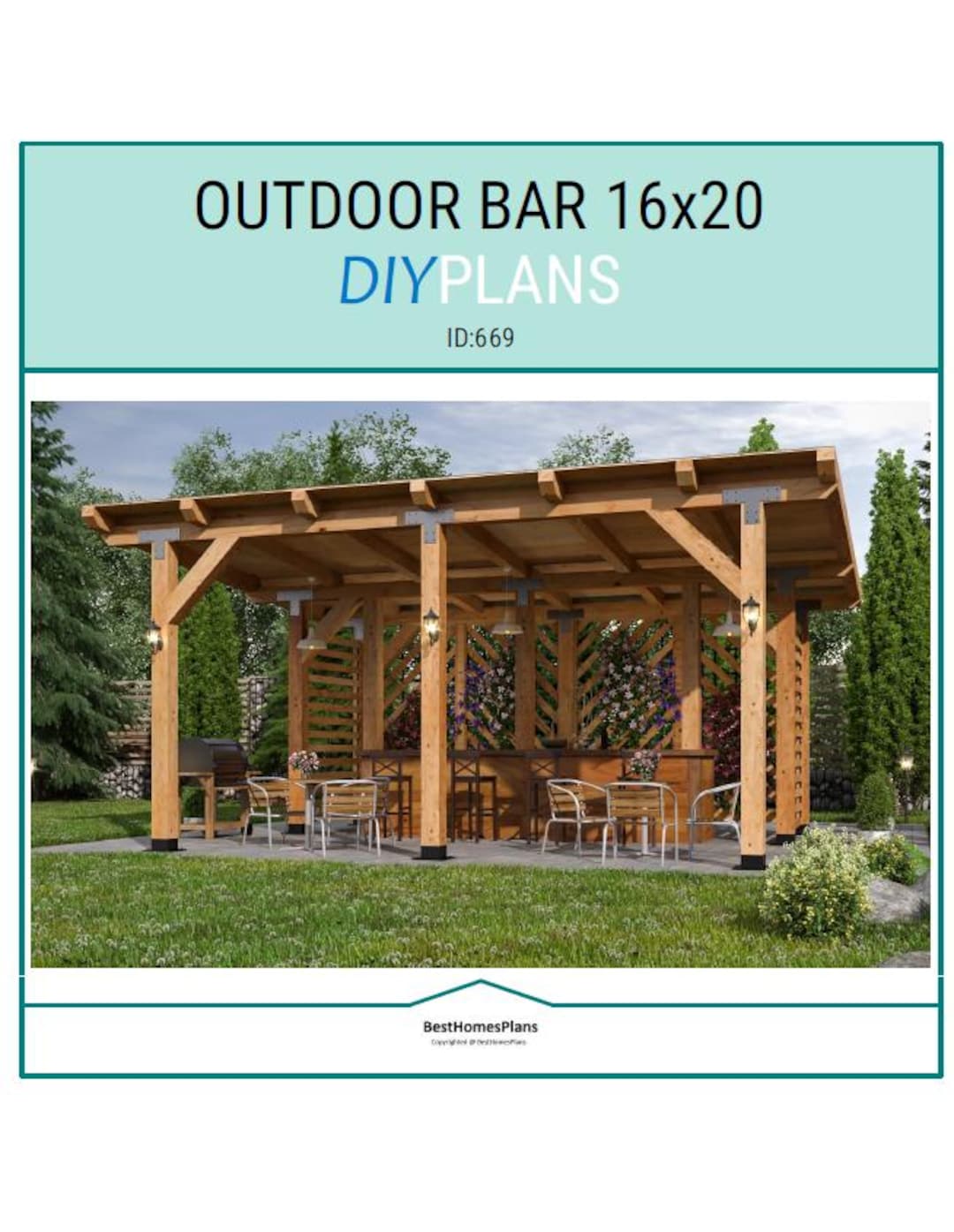 16’x20’ Backyard BAR Pavilion Pergola Shade Structure Plans – DIY ...