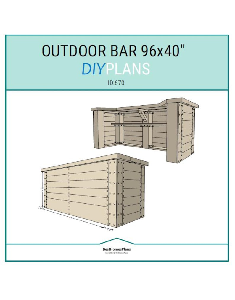 DIY Outdoor Bar Plans – 96"x40" Backyard Bar – Step-by-step Woodworking ...