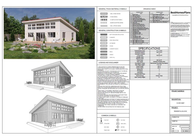 Cozy Charming Backyard Cabin 3-bed, 1-bath, 1023SF Living Area 40-pages Architecture Build Plans ...